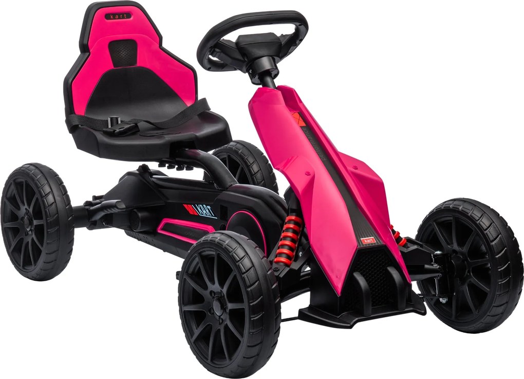 HOMCOM Pedalové Auto Go-Kart s Ruční Brzdou, Nastavitelným Sedákem, Předními a Zadními Rychlostmi, Vozidlo s EVA Koly, Dětské Kettcar pro Děti 3-8 Let