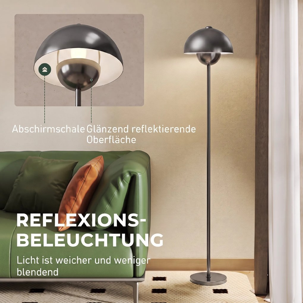 HOMCOM Stolní lampa, kulaté stínidlo, nožní spínač, dlouhý kabel, elegantní vzhled, kov, šedá