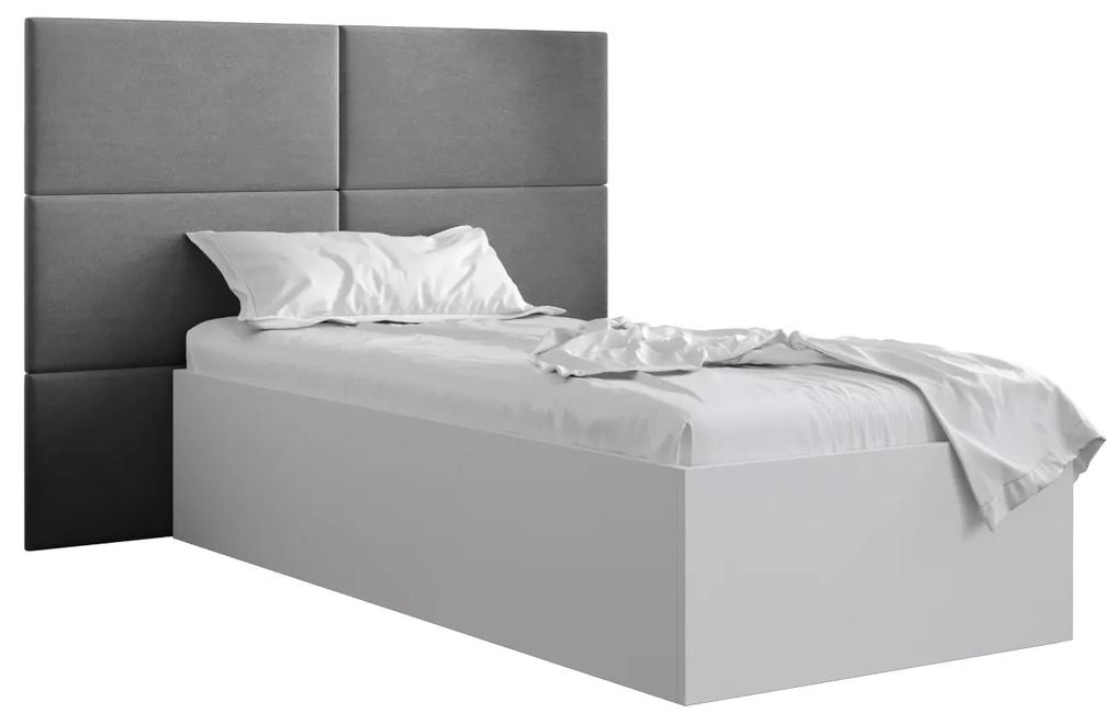 Jednolůžková postel s čalouněným čelem 90 cm Brittany 2 (bílá matná + šedá) (s roštem). 1045909