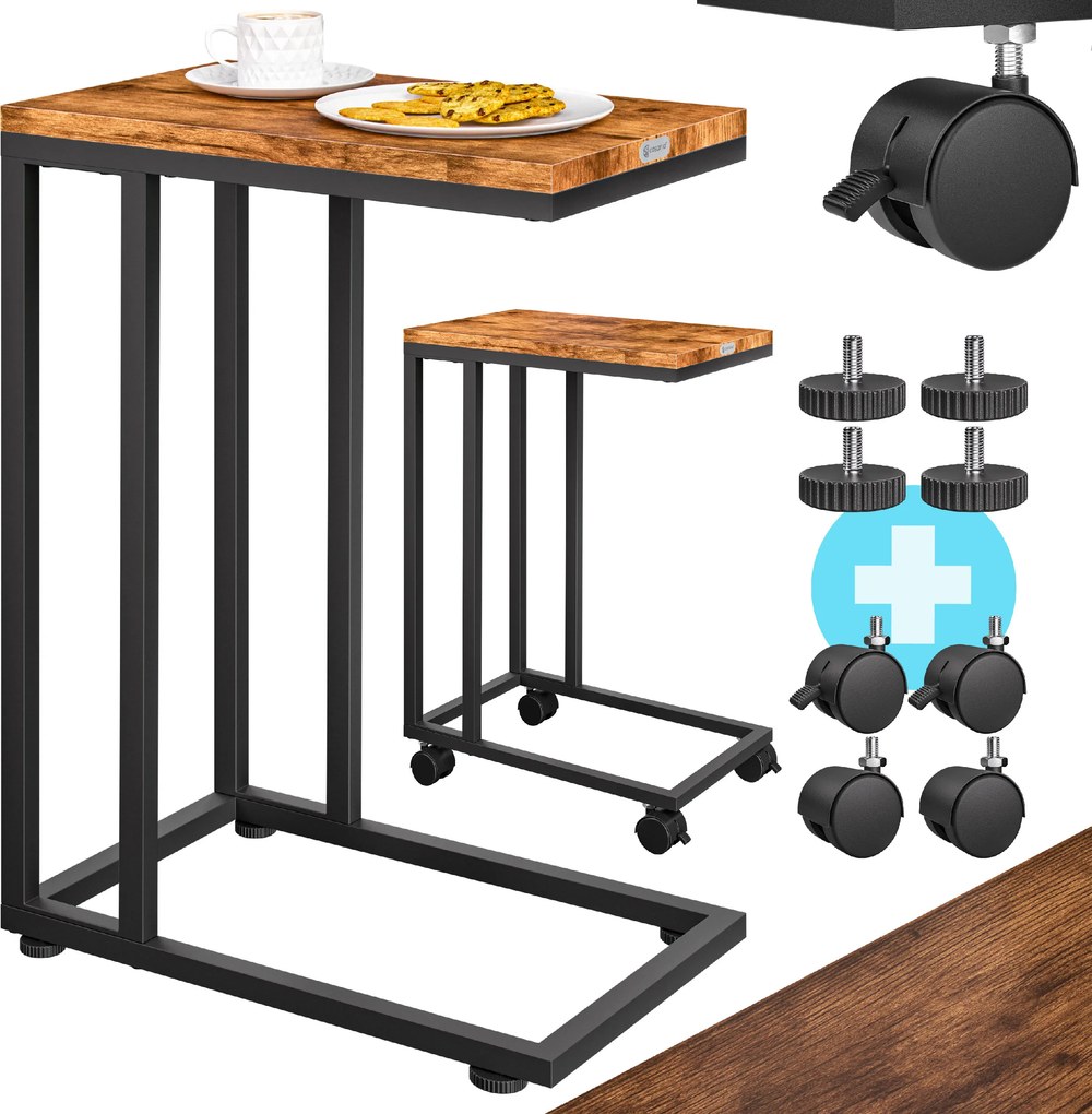 Odkládací stolek černý možnost podjezdu 50x35x65/70cm mobilní kolečka s brzda