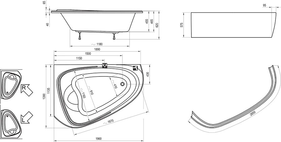 Ravak LoveStory II 196 x 139 cm C751000000 vana levá