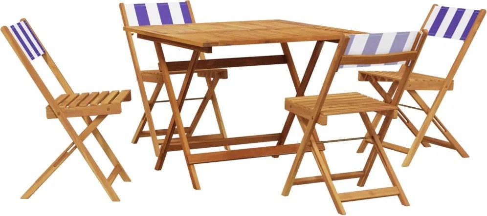 5dílný zahradní jídelní set modrý a bílý textil a masivní dřevo 3281789