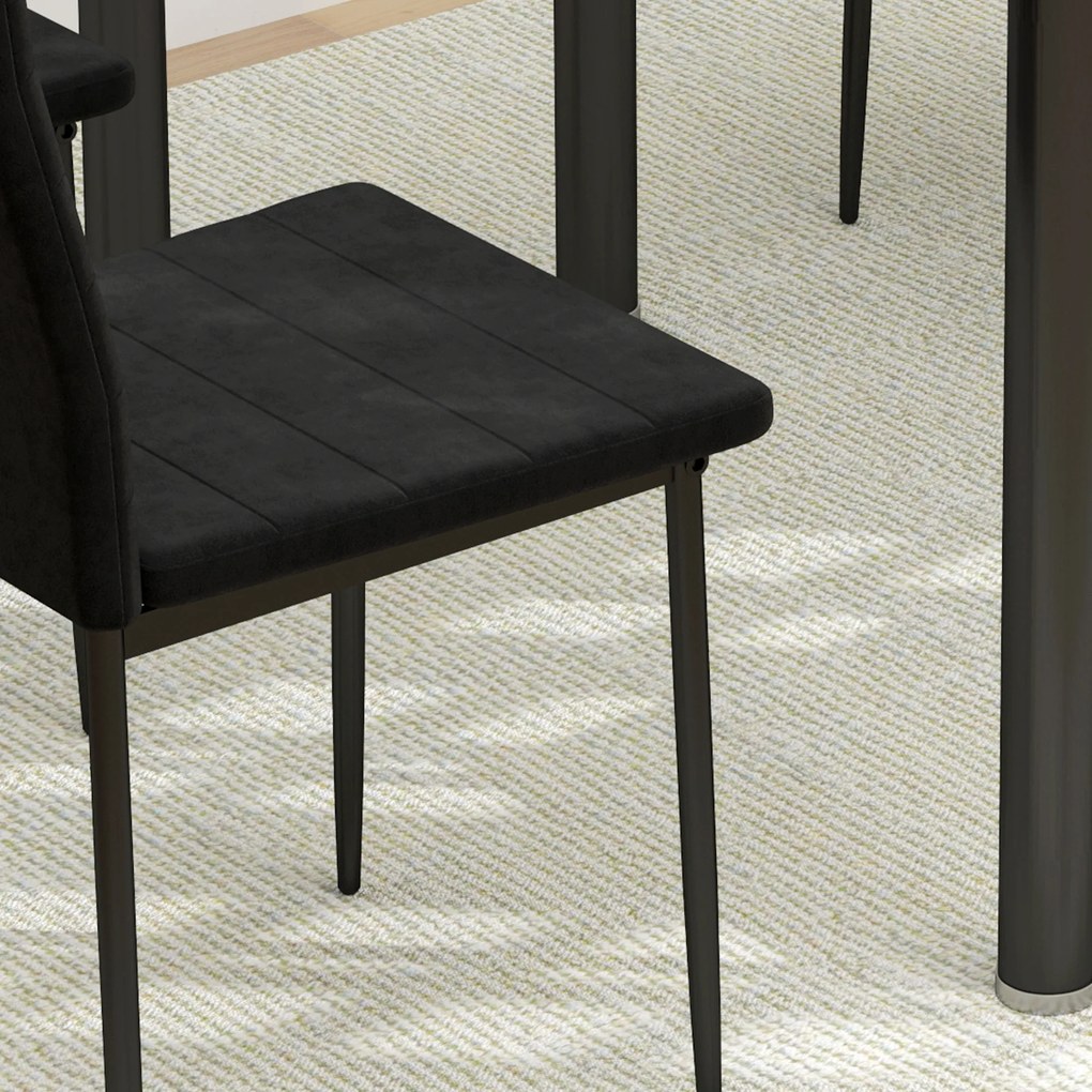 HOMCOM Sada 4 jídelních židlí, design bez opěrek, čalounění látkou, kovové nohy, černá
