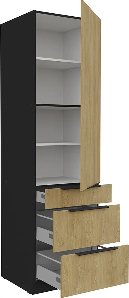 CREMONA cc | vysoká skříňka 60 DKS-210 3S1F potravinová | UNI DVÍŘKA | 60 cm | PREMIUM BOX | černá/cremona