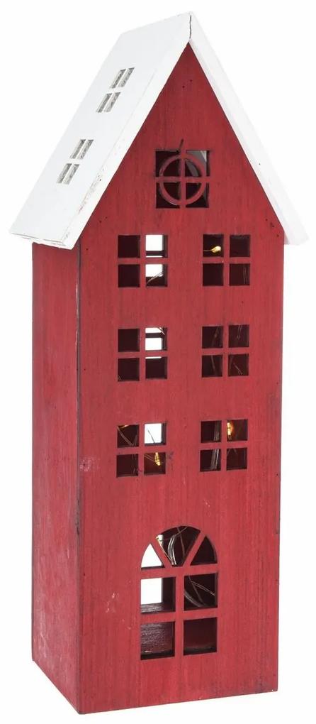 Vánoční dřevěná LED dekorace Light house červená, 11,7 x 21 x 9,8 cm