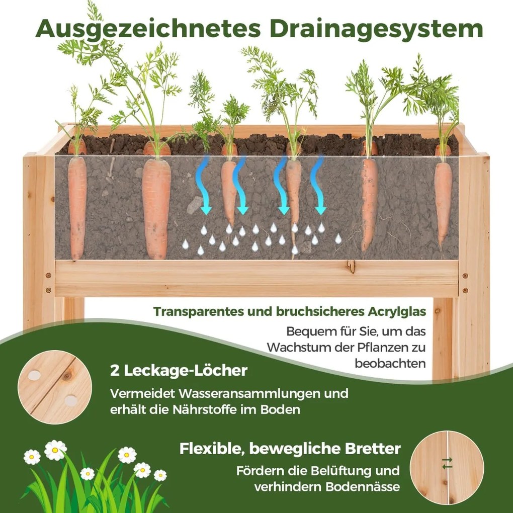Costway 130 L vyvýšený záhon s drenážními otvory a průhlednými akrylátovými