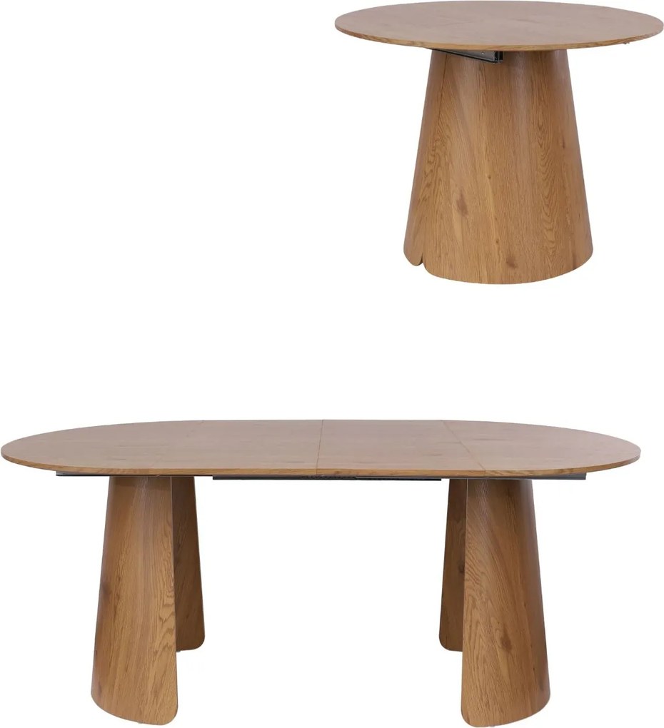 Kulatý rozkládací stůl Enzo M Plus, 100–180 cm, divoký dub