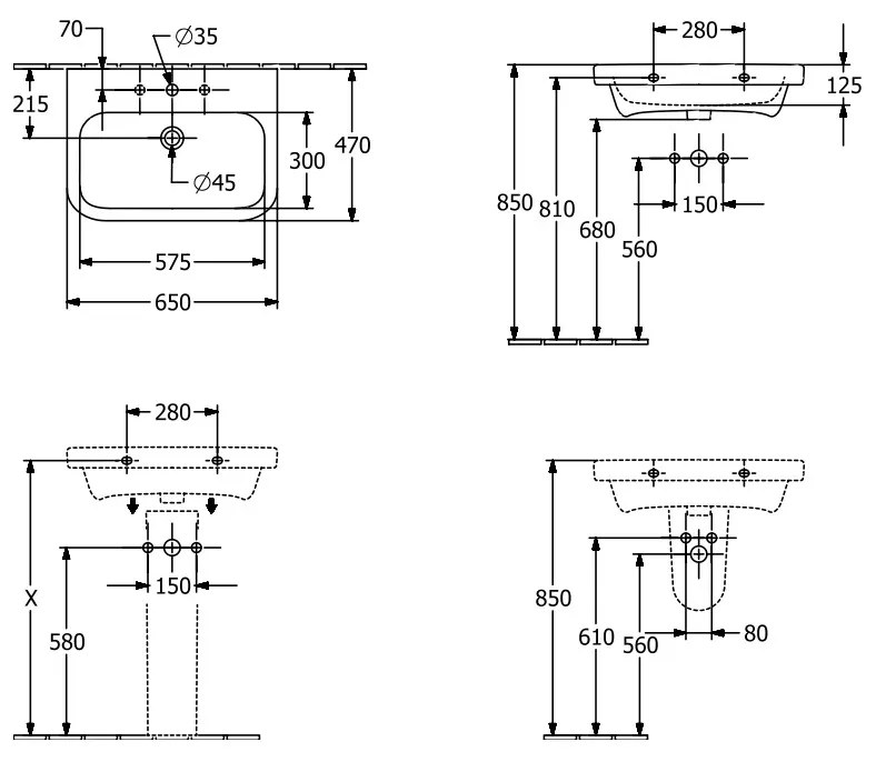 Villeroy & Boch ARCHITECTURA - Umyvadlo 650x470x180 mm, bez přepadu, neleštěné, bílá alpin 41886601