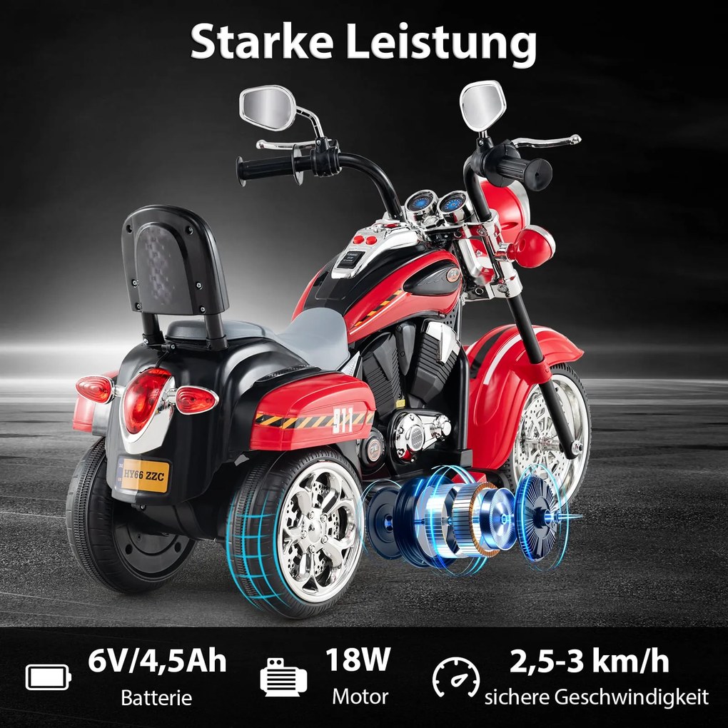 Costway 6 V Dětský elektrický motocykl s nastavitelnými světlomety a – červený