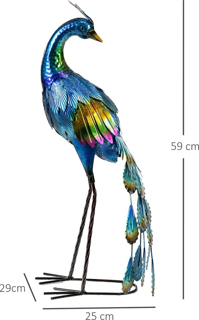 Outsunny zahradní figurka páva odolná proti povětrnostním vlivům, socha na balkon terasu 59cm, dekorativní venkovní ozdoba | Aosom.de