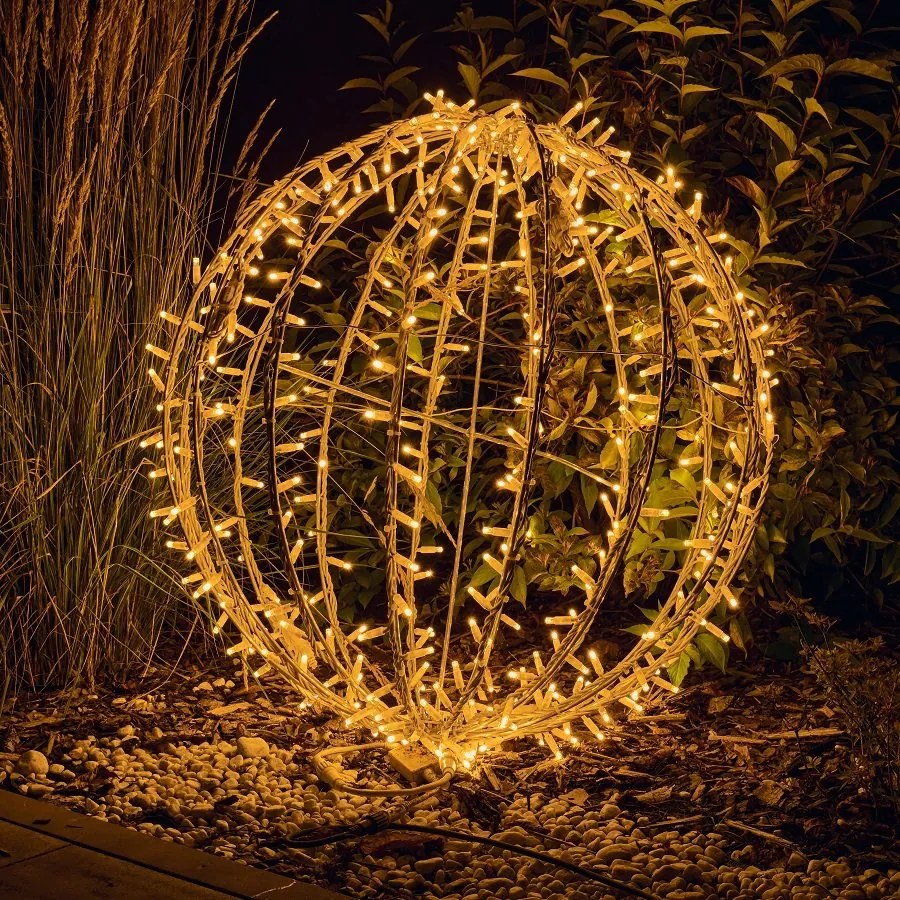 Easy fix 3D LED svítící koule, skládací, pr. 60 cm, teple bílá, bílý kabel, IP67, hliník