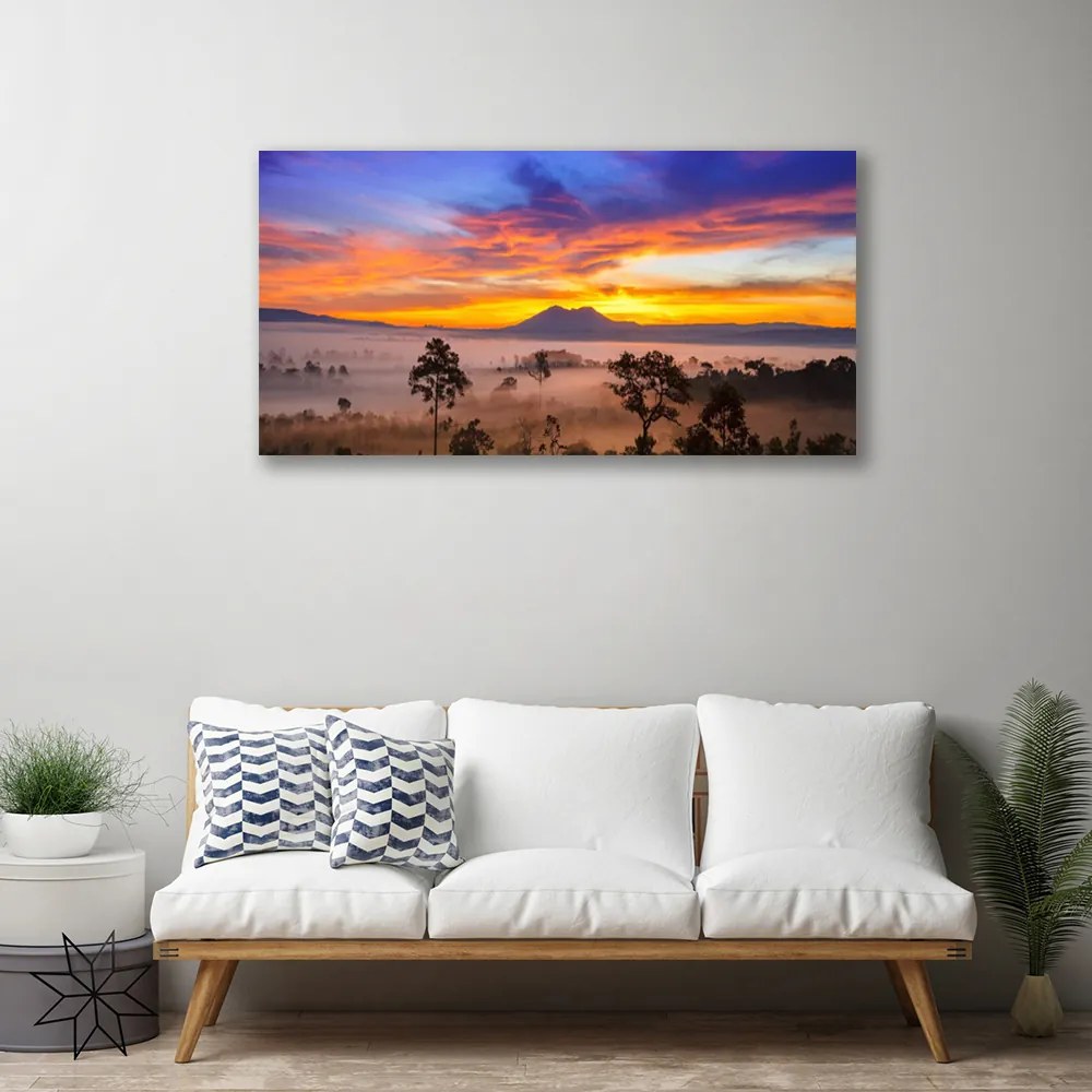Obraz na plátně Stromy Mlha Krajina 125x50 cm