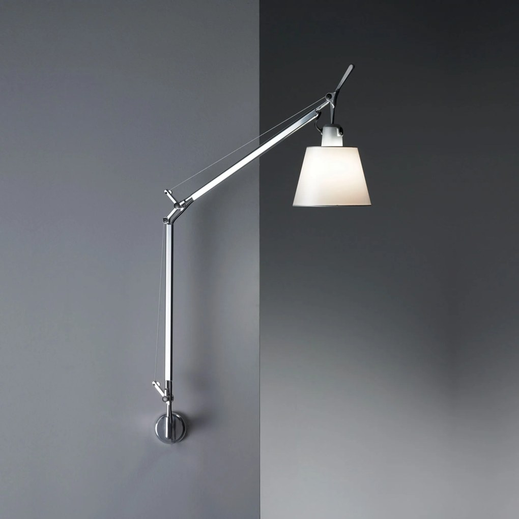 Artemide Tolomeo Basculante 180 Parette, nástěnná lampa do svorkovnice s vypínačem, pergamenové stínítko, 1x46W E27, max. výška 111,7cm