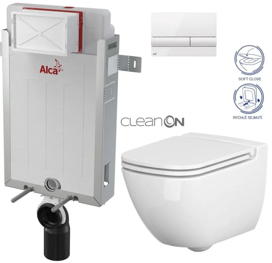 AKCE/SET/ALCAPLAST - SET Renovmodul - předstěnový instalační systém + tlačítko M1710 + WC CERSANIT CLEANON CASPIA + SEDÁTKO AM115/1000 M1710 CP1