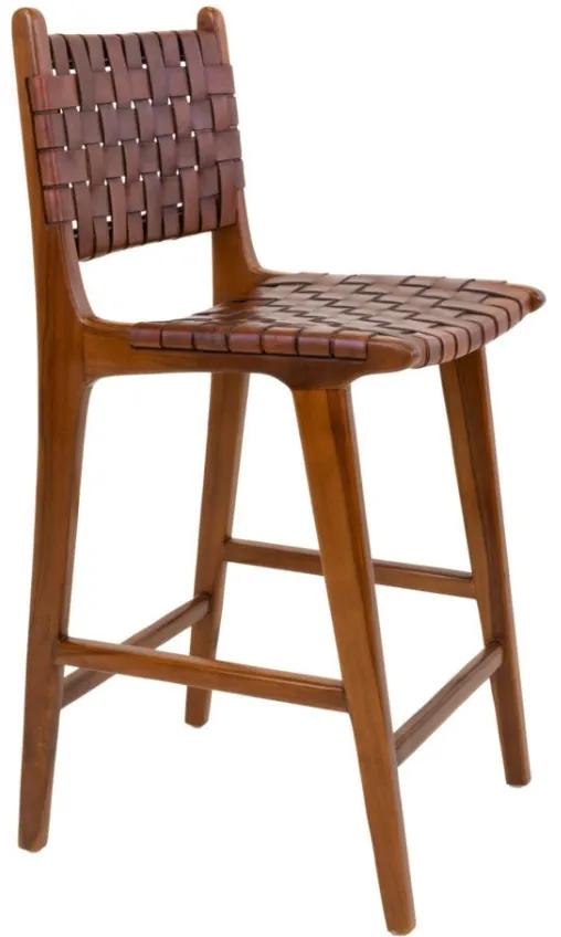 Nordic Living Hnědá kožená barová židle Molie s výpletem 101 cm
