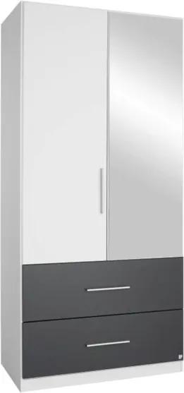 Sconto Šatní skříň AUBREE alpská bílá/šedá, 2-dveřová s 1 zrcadlem | BIANO