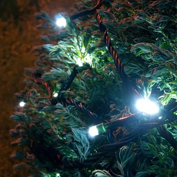 LED venkovní solární světýlka na zahradu, 5 m, ledově bílá, 50 diod, černý kabel, IP44, solární panel