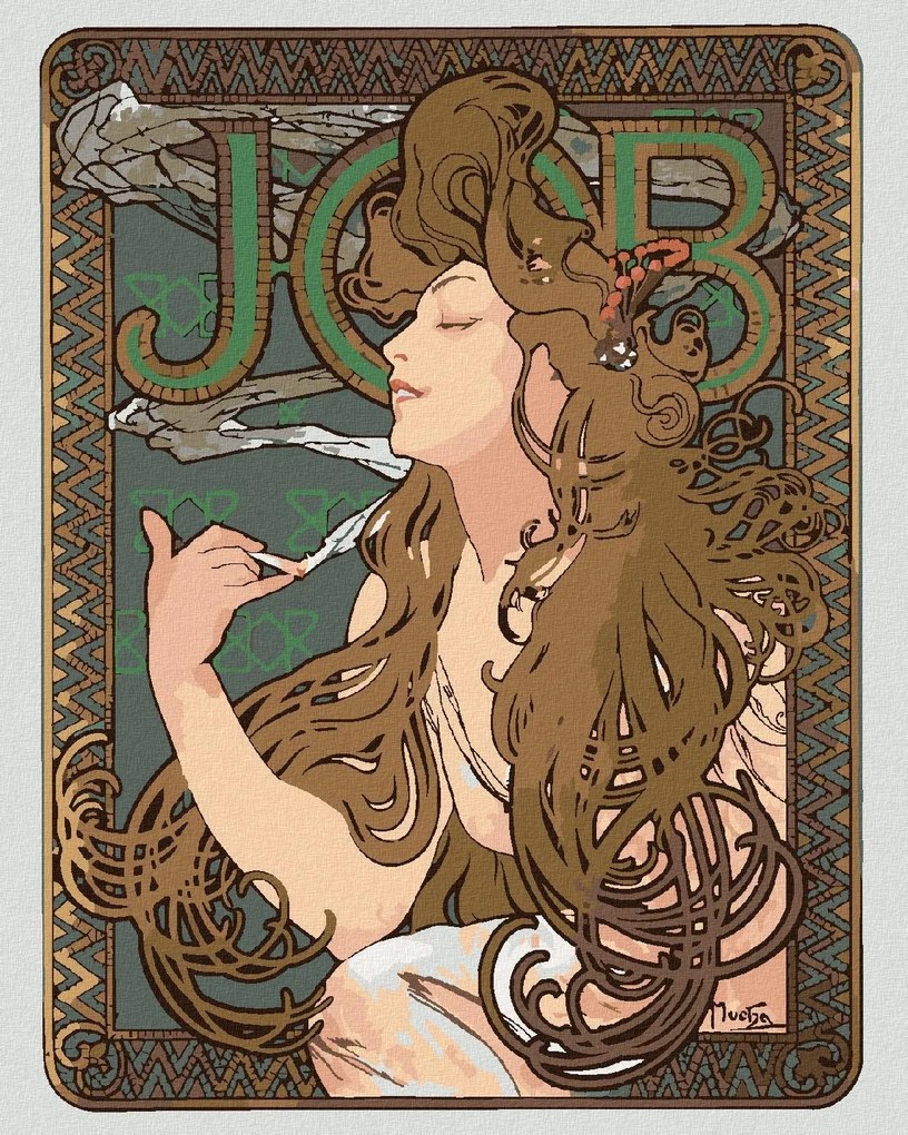 zuty zuty - malování podle čísel - „job“ – cigaretové papírky (alfons mucha), 40x50 cm, plátno