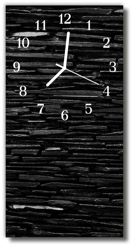 Skleněné hodiny vertikální Kamenná zeď černá 30x60 cm