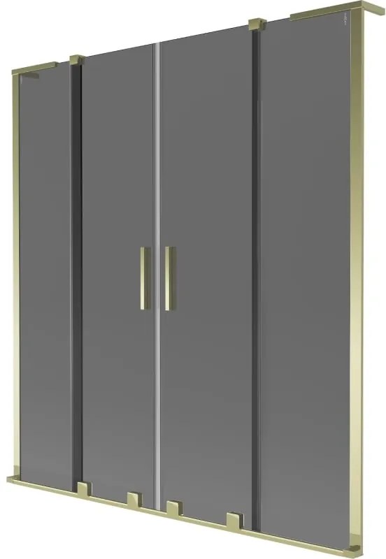 Mexen Velar L Duo, 2-křídlová posuvná vanová zástěna 140 x 150 cm, 8mm šedé sklo, zlatá lesklá, 896-140-003-42-50