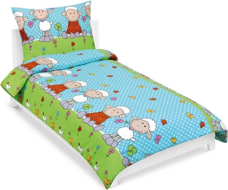 Bellatex Krepové povlečení dětské Junior Modrá,Zelená,Bílá 140x200 cm, 70x90 cm