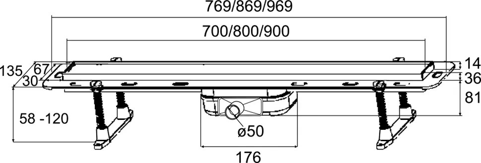 Mereo Mereo, Odtokový sprchový žlab, vč. nerez. roštu, CZ13PS