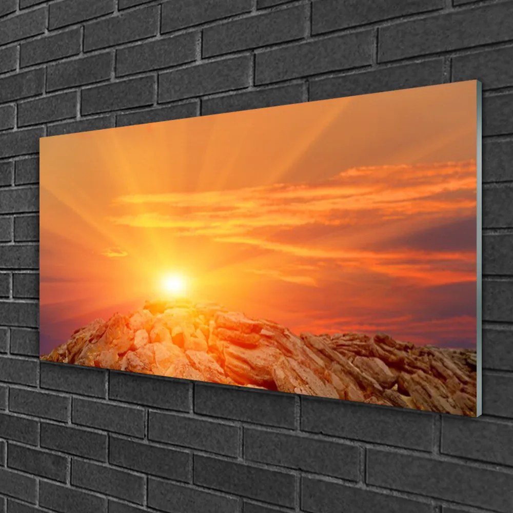 Obraz na skle Slunce Nebe Hora Krajina 100x50 cm
