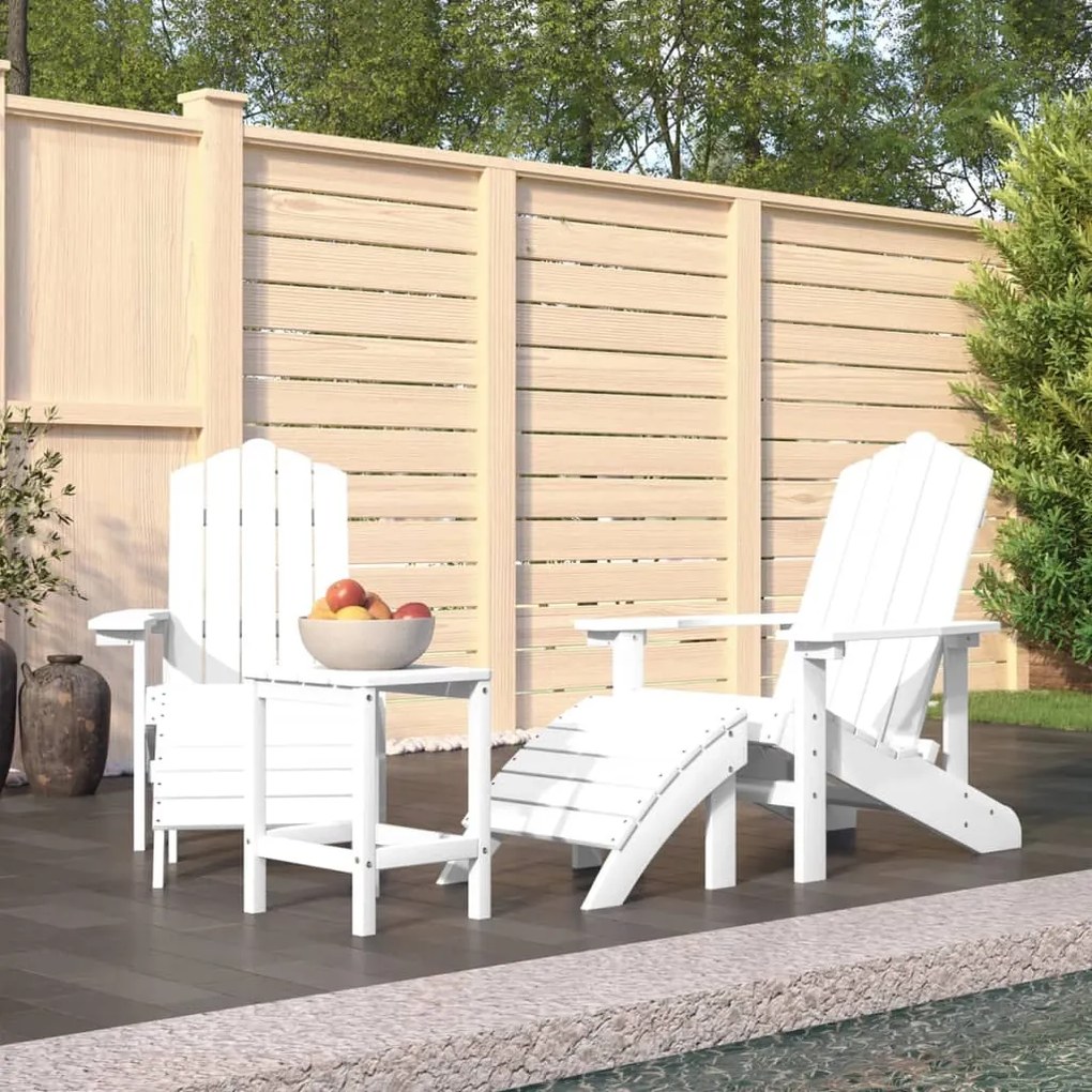 Zahradní křesla Adirondack s podnožkou a stolkem HDPE bílá 3095712