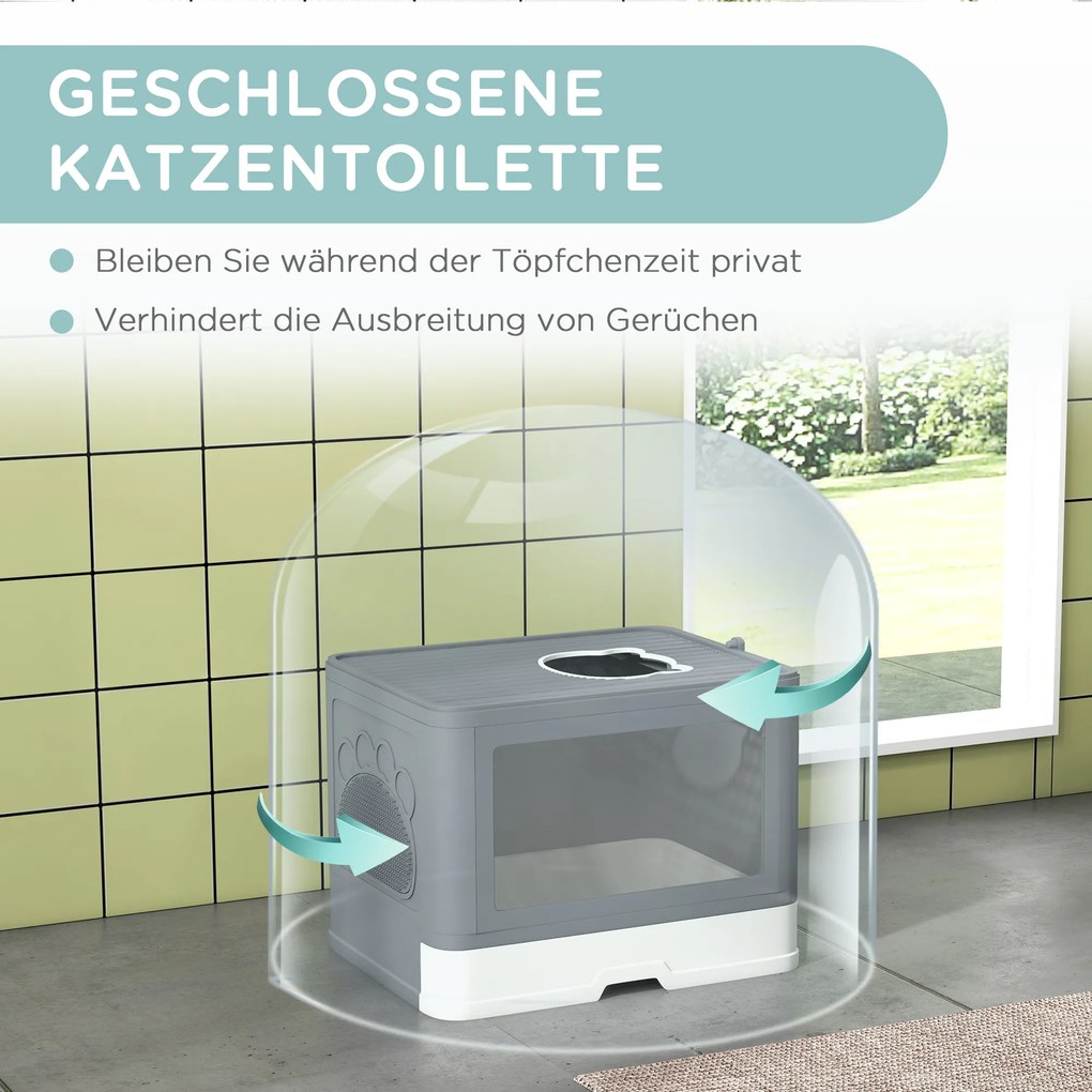 Podestýlka PawHut s víkem a lopatkou Podestýlka do 4 kg, vnitřní, plast, šedá, 48,5x38x36,5 cm| Aosom