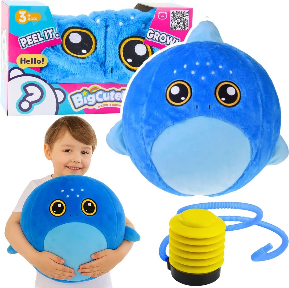 LEAN Toys Rostoucí skákací plyšový míč modrý žralok s pumpičkou 50 cm