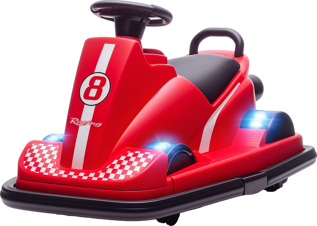 AIYAPLAY Autoskúter pro děti, otočný o 360 stupňů, volant, LED světla, hudební funkce, 3-8 let, červený