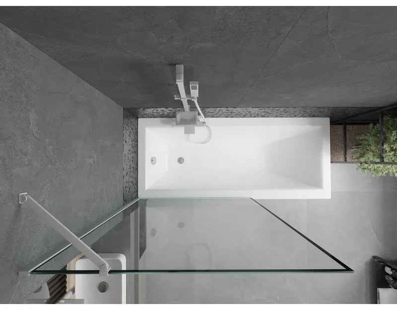 Mexen Next, vanová zástěna 1-křídlová 70 x 150 cm, fixní křídlo, 6 mm čiré sklo s černým vzorem, bílý profil, 895-070-000-00-70-20