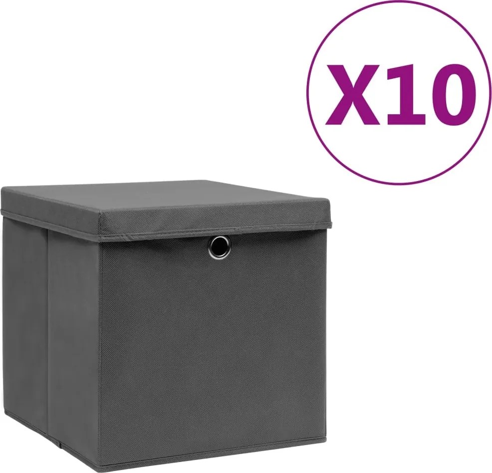 vidaXL Úložné boxy 10 ks netkaná textilie 28 x 28 x 28 cm [325218] Barva: červená s víky