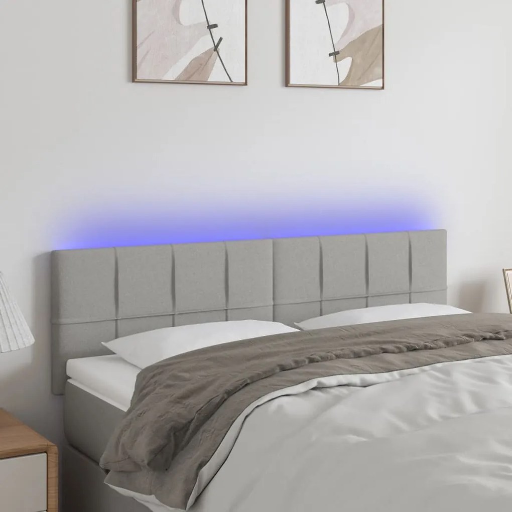 Čelo postele s LED světle šedé 144 x 5 x 78/88 cm textil 3121610