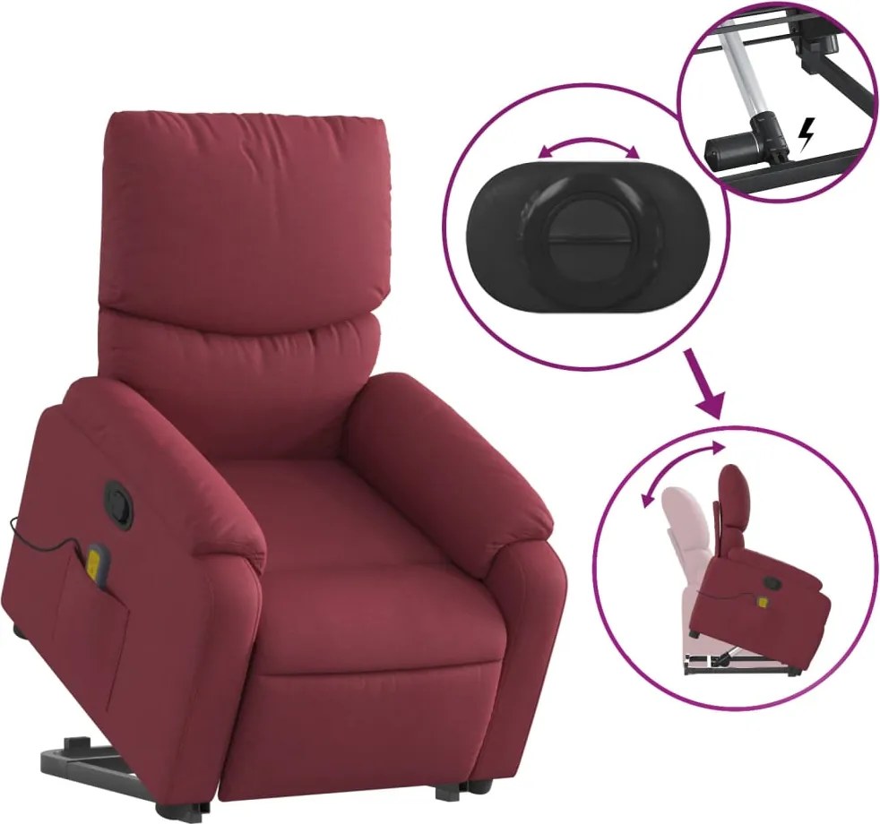 Zvedací masážní polohovací křeslo vínové textil 3204839