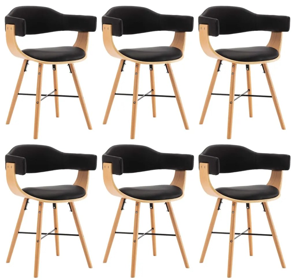 279494 vidaXL Jídelní židle 6 ks černé umělá kůže a ohýbané dřevo