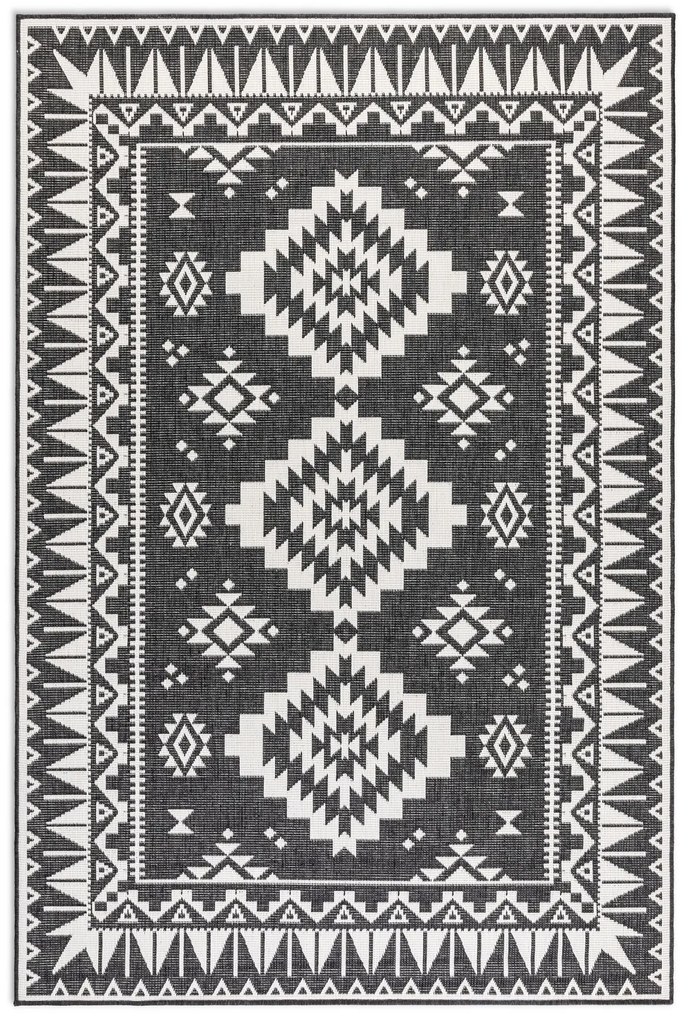 ELLE Decoration, Kusový koberec Gemini 106019 Black z kolekce Elle – na ven i na doma, 120x170, černobílá, chodba / předsíň