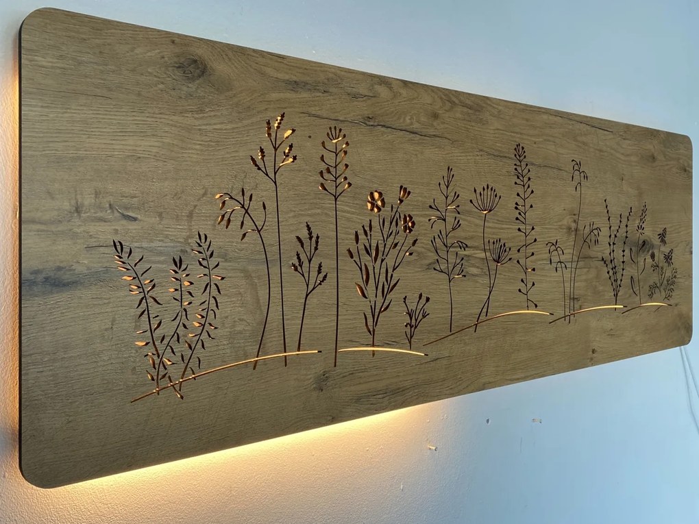 Li-Go "Louka dlouhá" světelný obraz s baterií 120x40cm varianta ovládání: ovládání na obraze včetně dálkového ovladače, provedení povrchu: dub