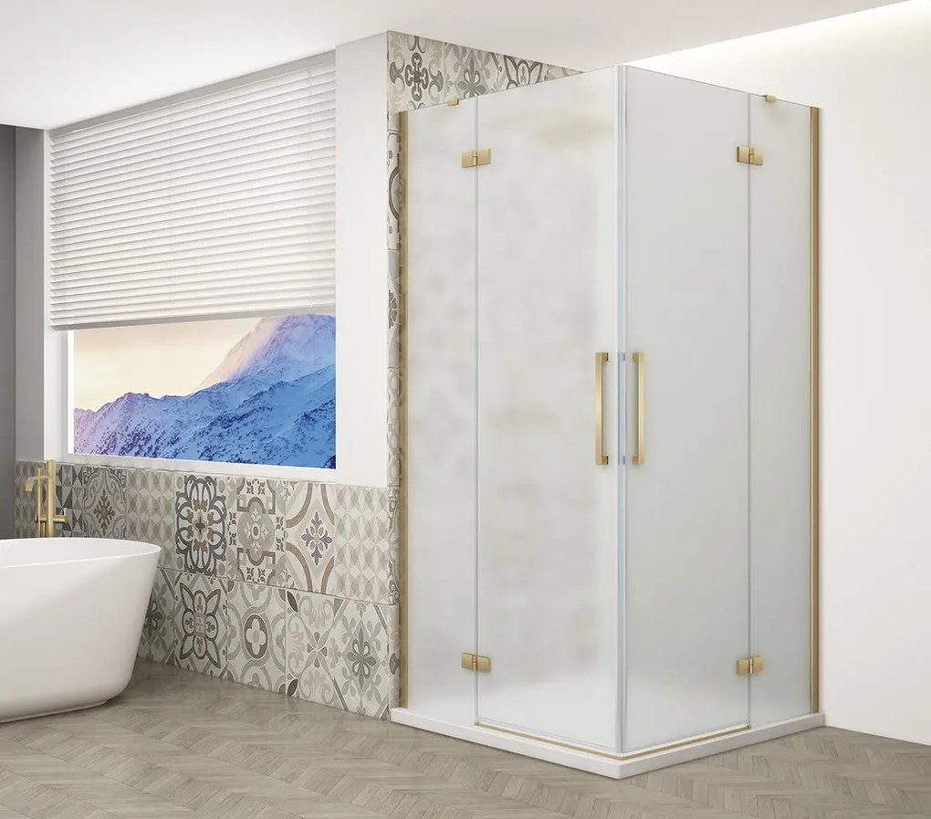Gelco Trinity Gold Matt čtvercový sprchový kout 100 x 100 x 200 cm otevírací zlatá sklo matné GT2210-10M-G