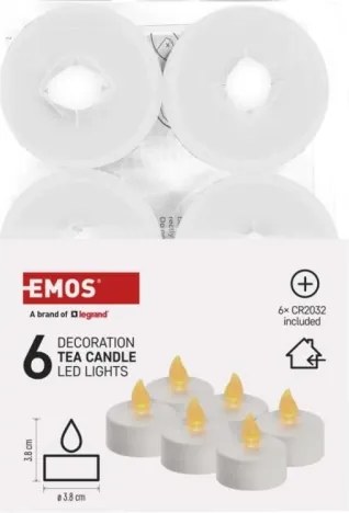 LED dekorace EMOS DCCV11 ZY2149 čajová svíčka bílá CR2032 (blistr 6ks)