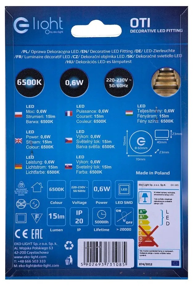 Schodišťové LED svítidlo Oti, 1x LED 0,6w, 6500k, s