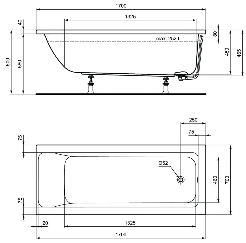 Ideal Standard Connect Air - Vana 170x70 cm, Bílá, T361701