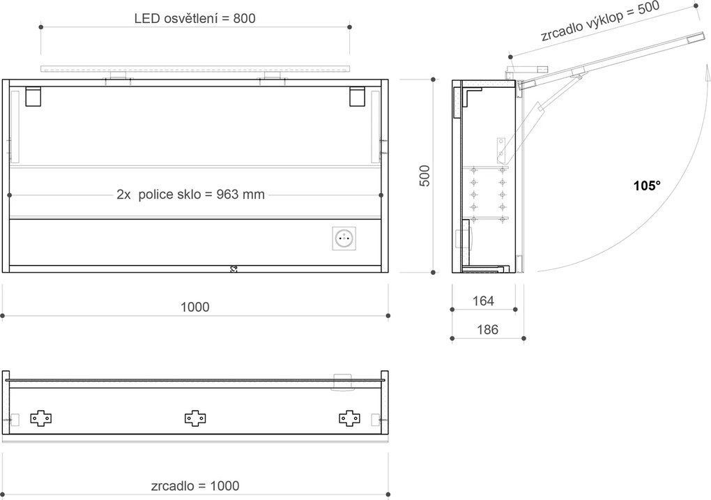 Sapho Sapho, CLOE galerka s LED osvětlením, 100x50x18cm, bílá, CE100-0030