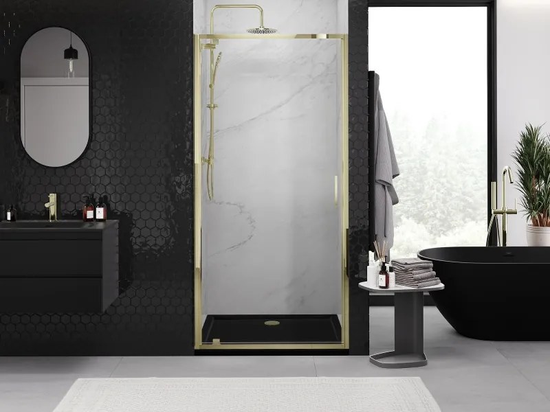 Mexen Exo, výklopné sprchové dveře 75 cm, čiré sklo, zlatá, 8181-075-000-50-00