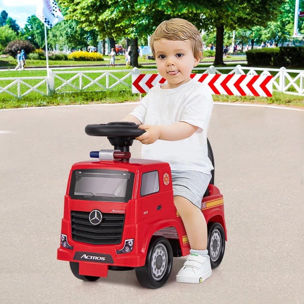 Costway Mercedes Benz pojízdné auto tlačné auto s úložným prostorem hasičská