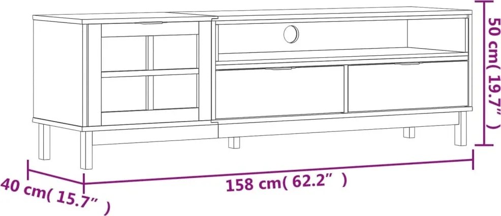 vidaXL TV skříňka s prosklenými dvířky FLAM 158x40x50 cm borové dřevo [357821]