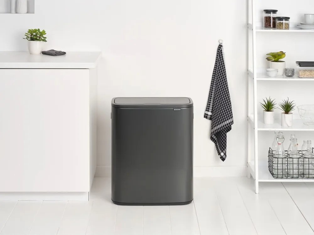 Tmavě šedý dotykový ocelový odpadkový koš na tříděný odpad 2x30 l Bo Touch Bin – Brabantia