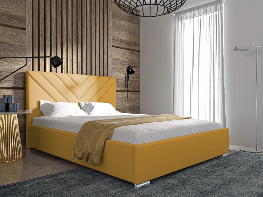 Eka Čalouněná postel MERKURY 90x200 cm Barva látky Trinity: Světle béžová (Trinity 2303), Úložný prostor: S kovovým rámem úložného prostoru