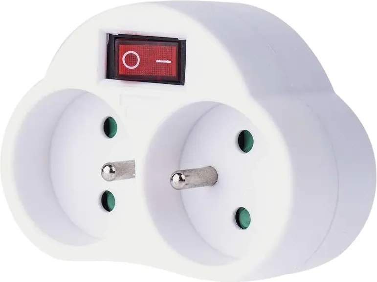 Emos Rozbočovací zásuvka 2× kulatá s vypínačem, bílá