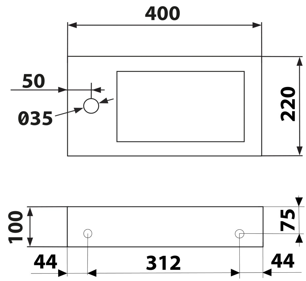 Sapho, BLOK kamenné umyvadlo 40x10x22 cm, otvor vlevo, černý Antracit, 2401-38
